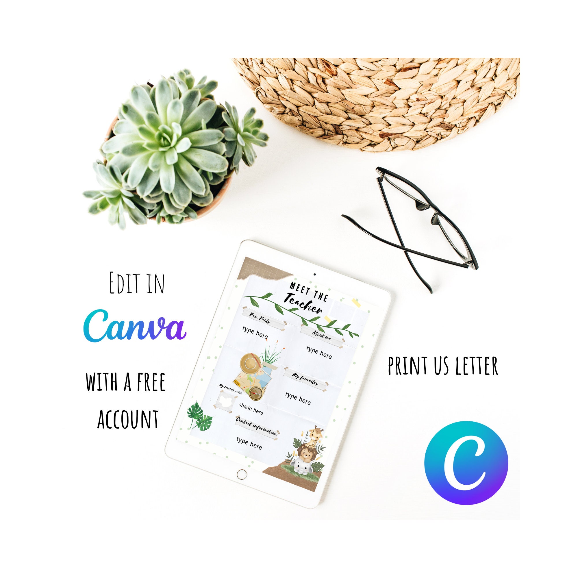 Meet the Teacher, Editable Canva Template, Safari Classroom Decor, Back ...