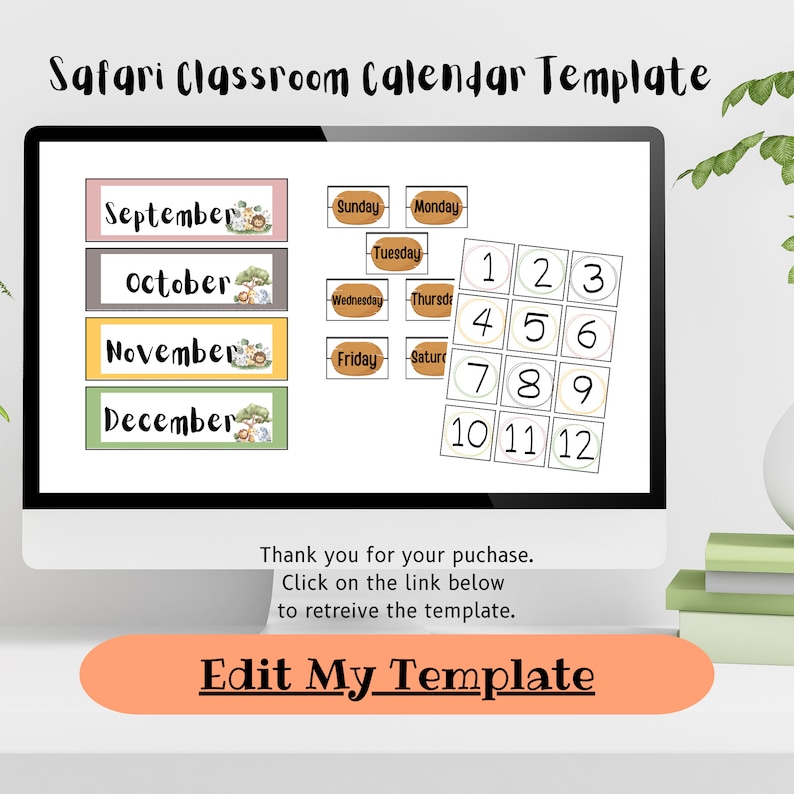 Safari Classroom Calendar Decor, Pocket Chart,editable Canva Template ...