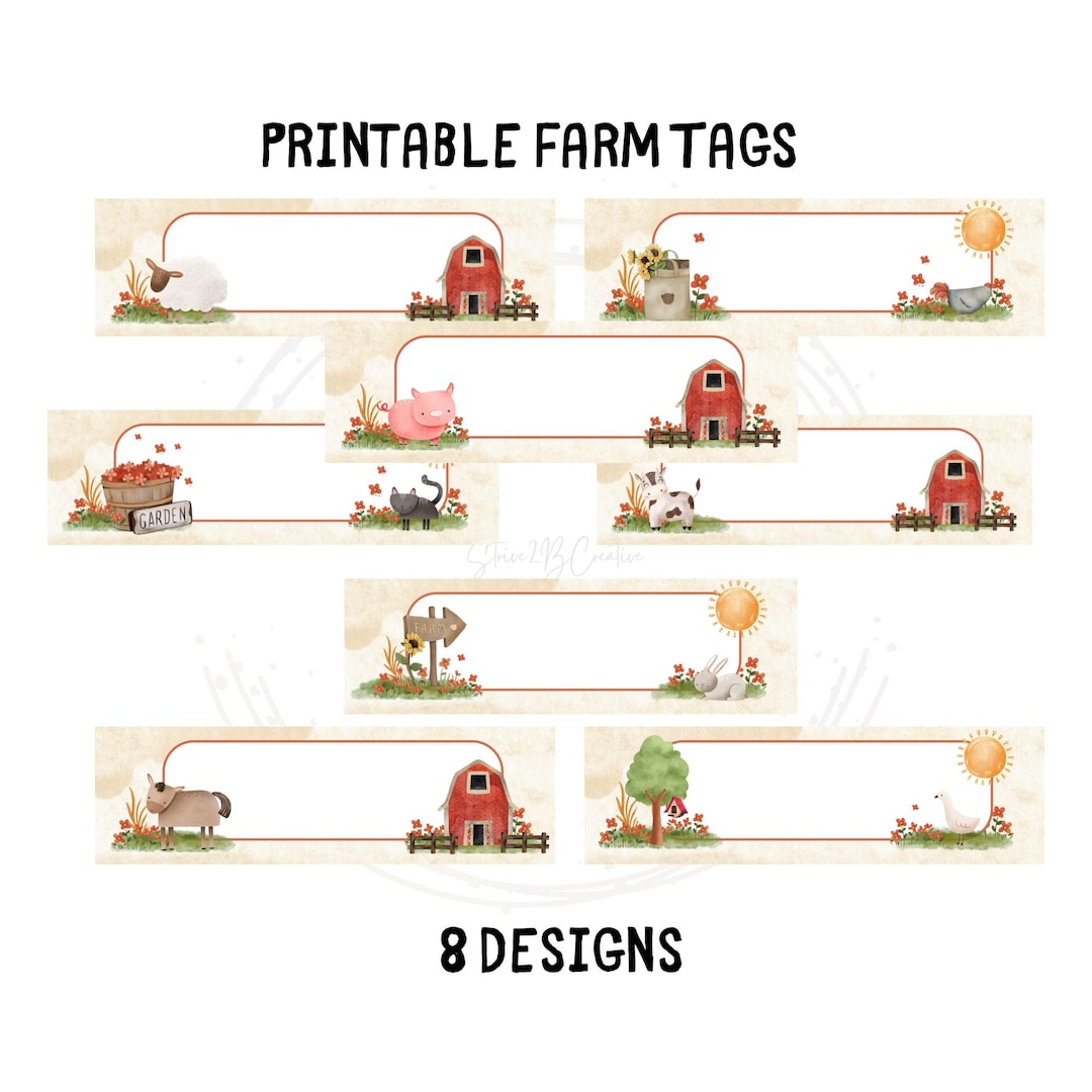 Printable Farm Label, Editable Classroom Name Plate, Farmhouse Animal ...