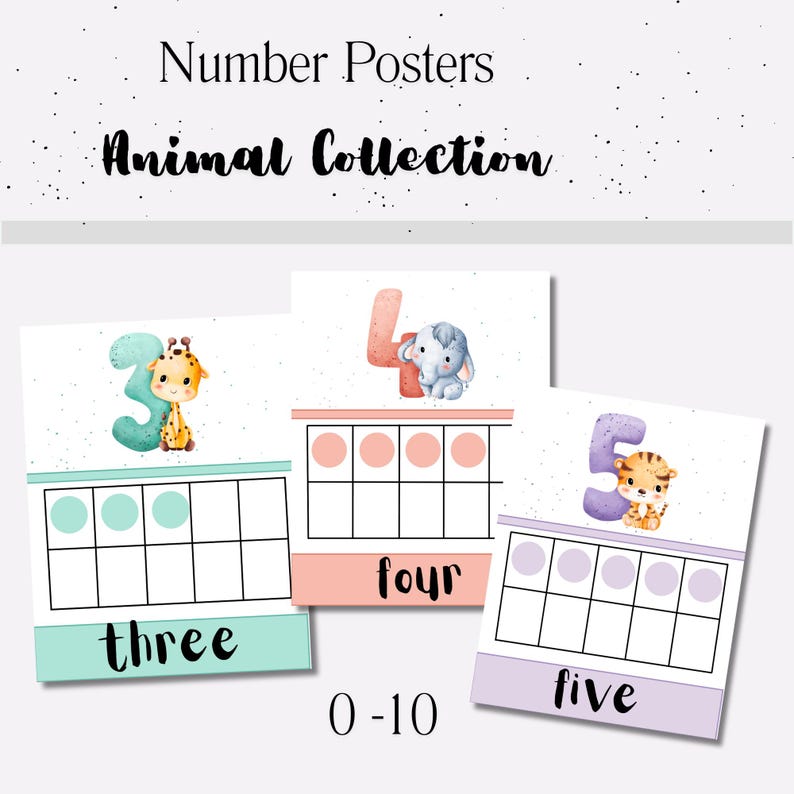 Number Posters 0-10, Ten Frame Number Decor, Animal Decor, Printable ...