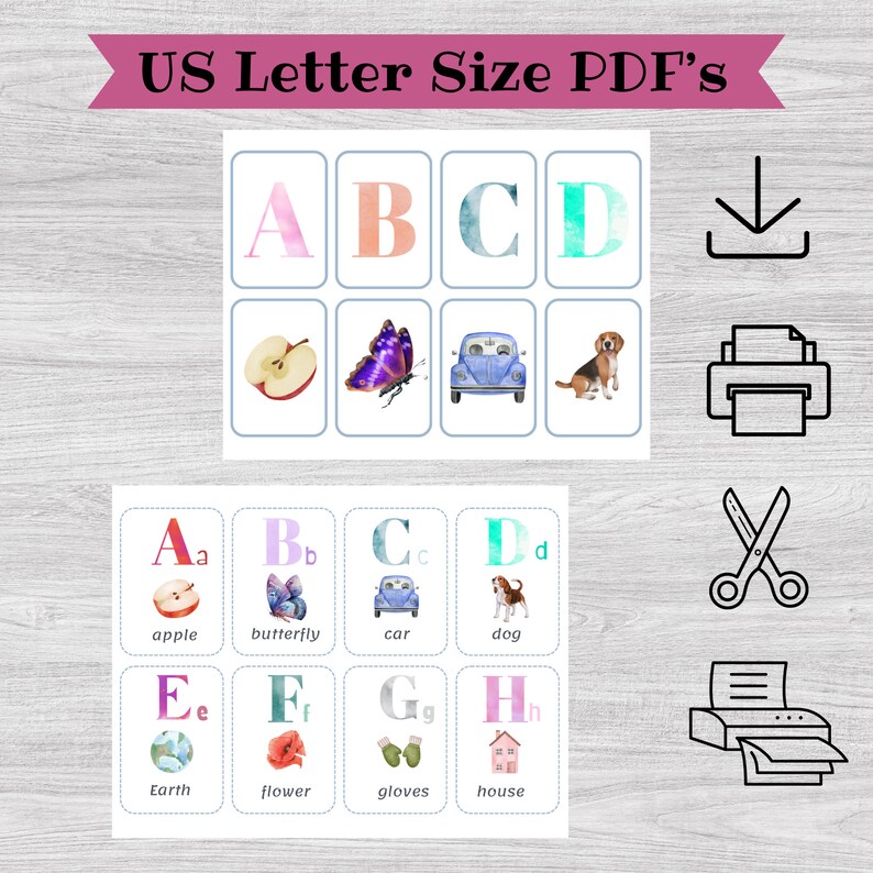 Alphabet Flashcards, 26 A to Z Flashcards, ABC Picture Flashcards ...