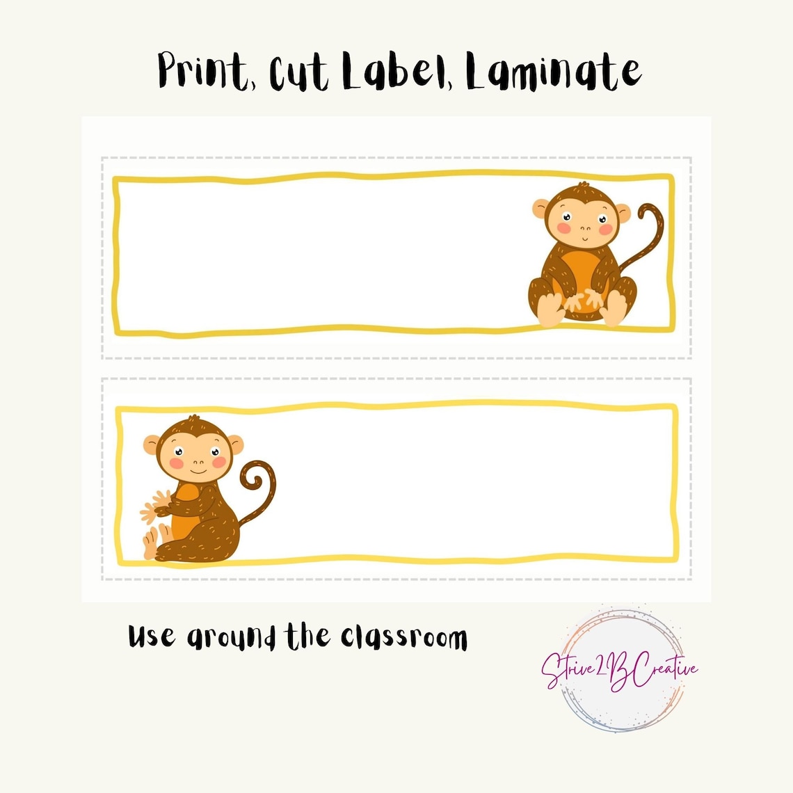 Editable Monkey Classroom Name Labels, Printable Cubby Tags (digital ...