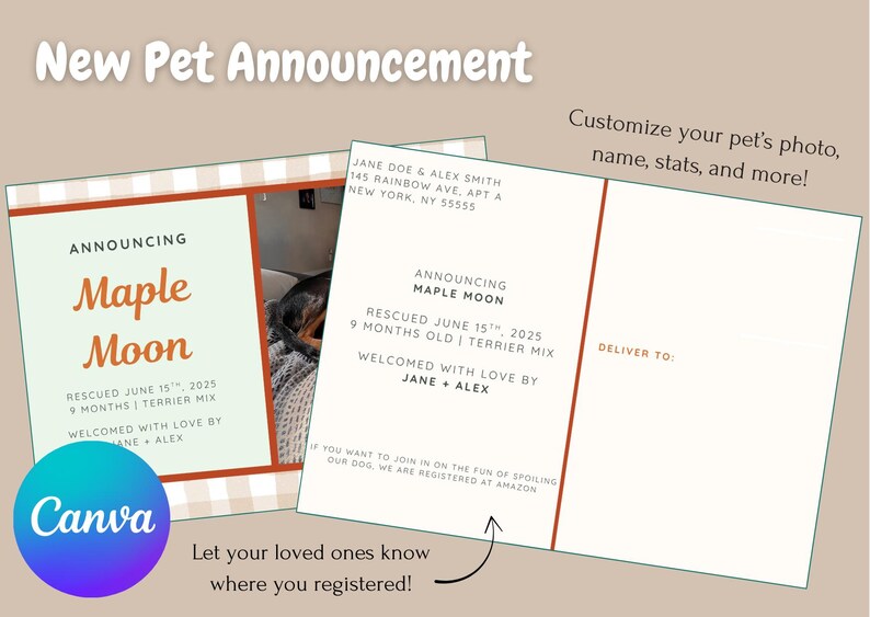 Editable Dog Cat Pet Announcement Postcard Template | Mailer | Canva ...