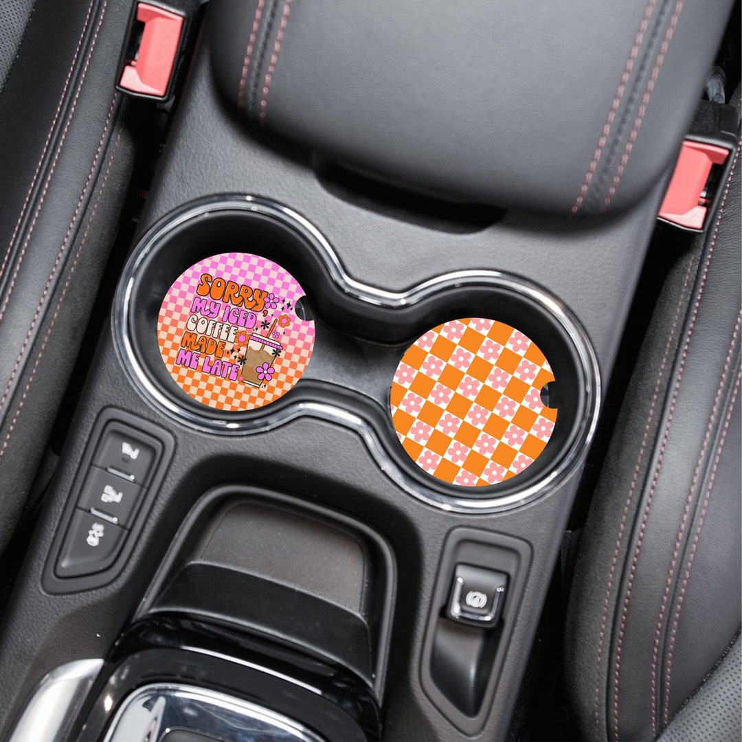 Car Coasters, Set of 2 Coasters, Cute Car Accessories, Iced Coffee Car ...