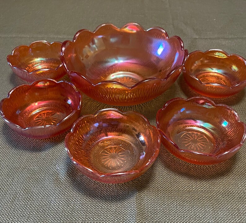 Vintage Marigold Jeanette Carnival Glass Berry Bowl Snack Set - Etsy