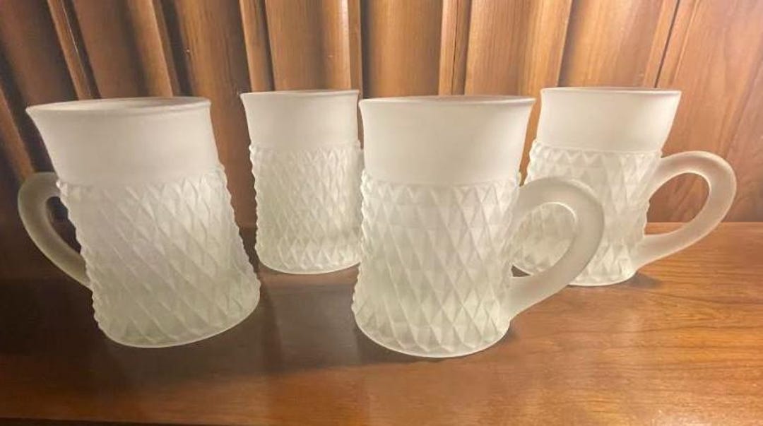 Tiara Frosted Diamond Point Glass Mug Set - Etsy