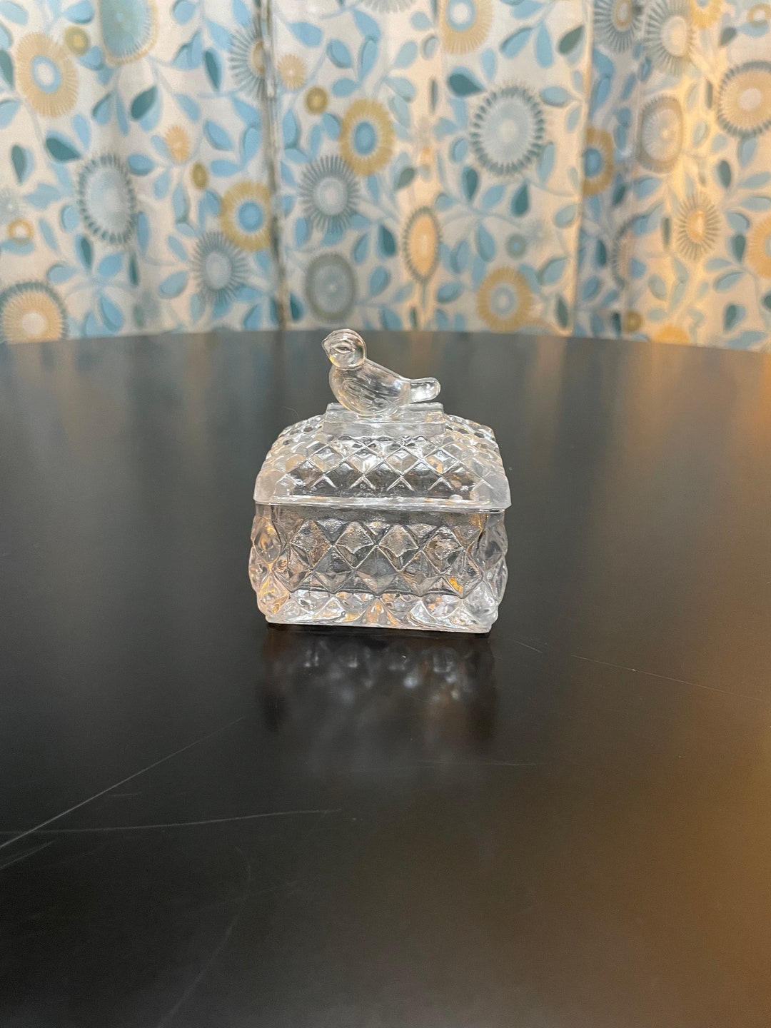 Vintage Clear Lead Crystal Trinket Box With Bird Lid - Etsy
