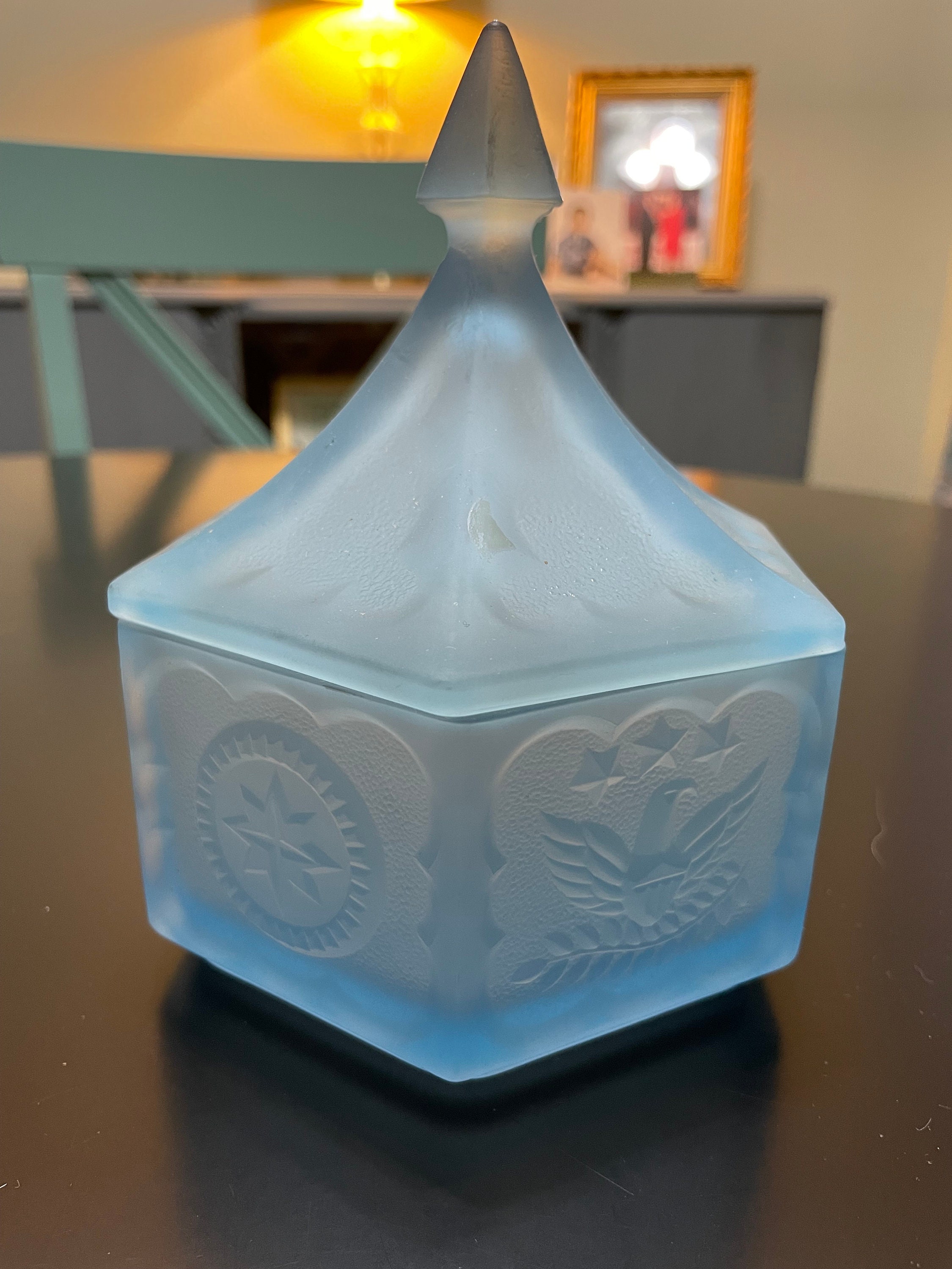 Vintage Tiara Frosted Blue Candy Dish Eagle Star Design - Etsy