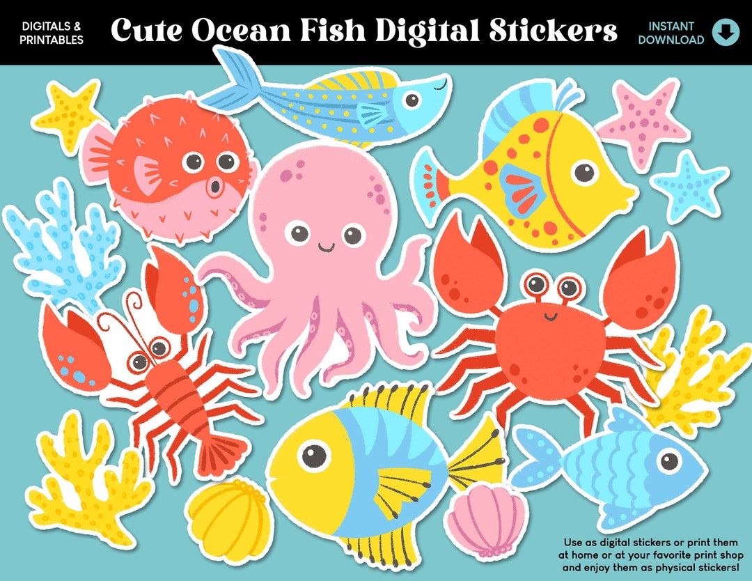 Buy Printable Sea Animals Clipart Set Digital Ocean Fish Sticker Online ...