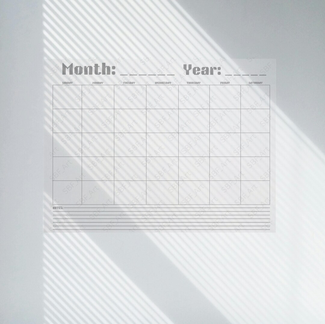 Blank Printable Calendar Digital Print - Etsy