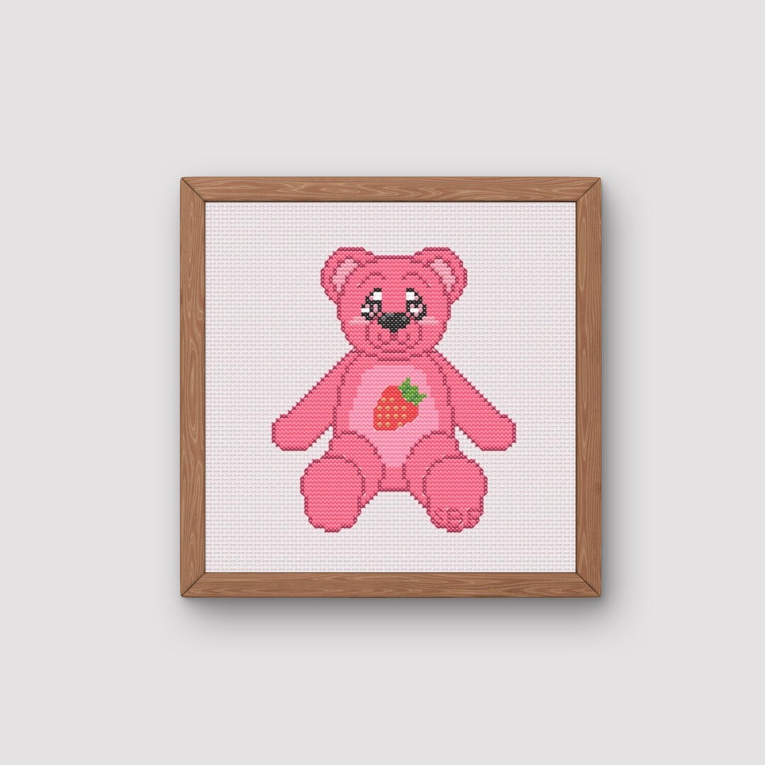 Vintage Style Cute Pink Strawberry Themed Stuffed Toy Bear Digital ...