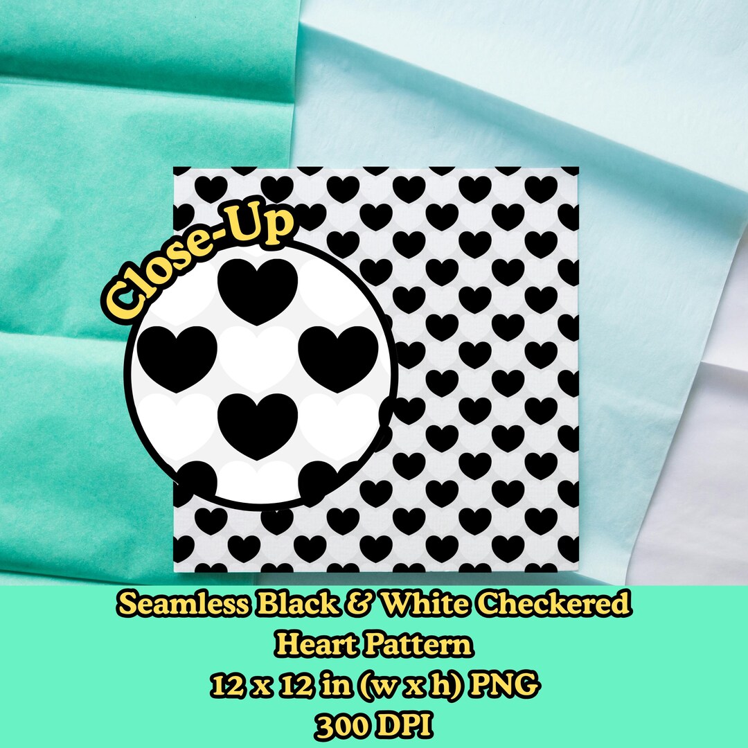 Black and White Checkered Heart Pattern (PNG Digital Download) - Etsy