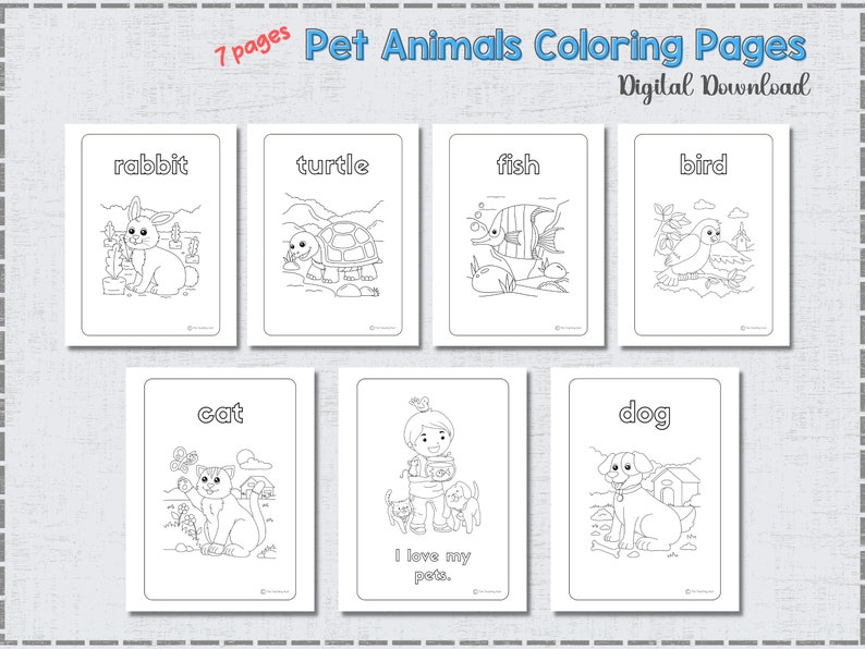 Pet Animals Coloring Book Preschool Pre-k Kindergarten Worksheets ...