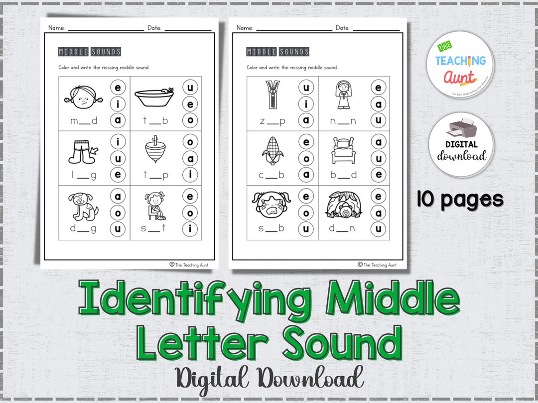 Identifying Middle Sound Worksheets, Phonics Worksheets, Middle Sound ...