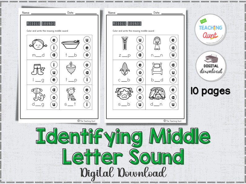 Identifying Middle Sound Worksheets, Phonics Worksheets, Middle Sound ...