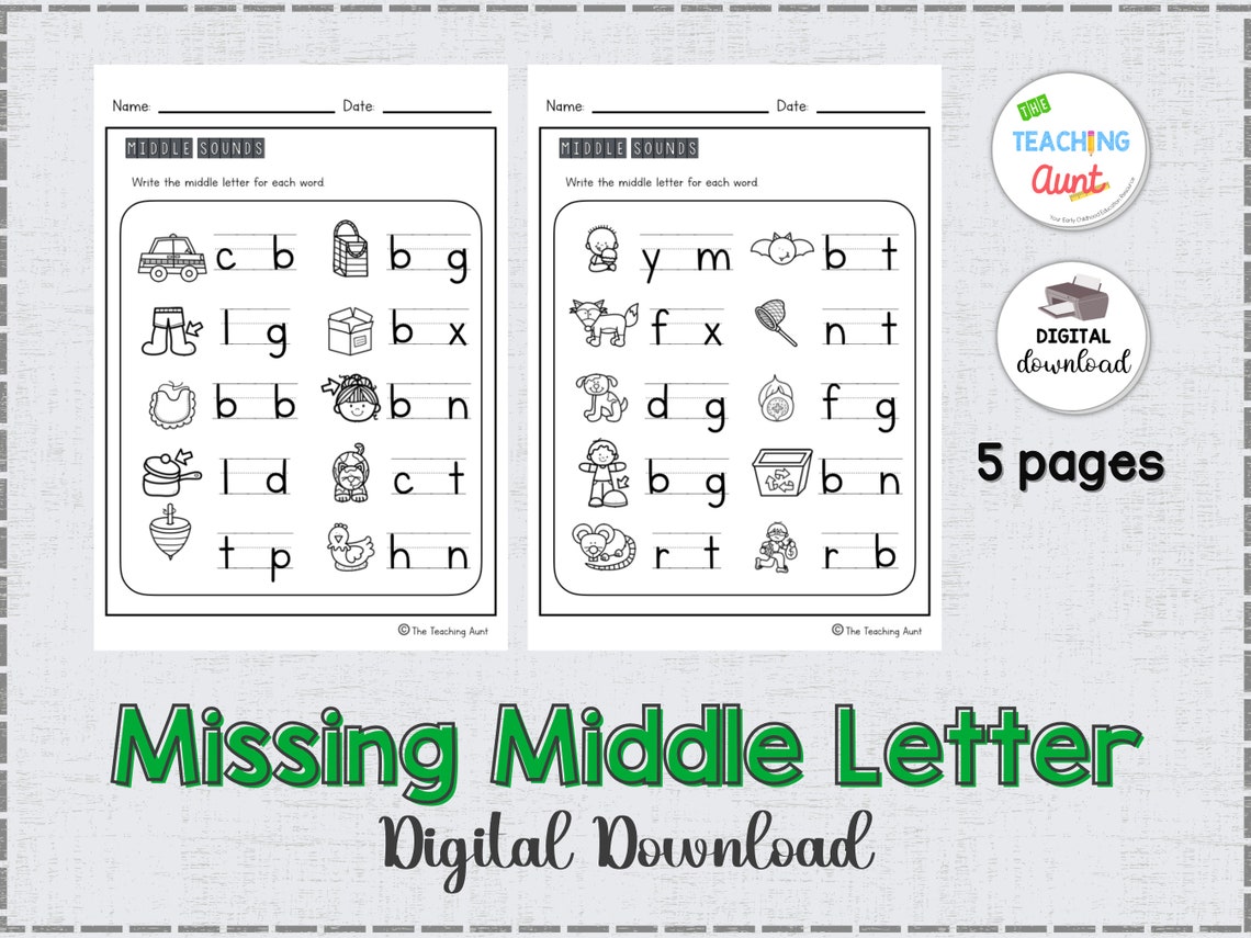 Middle Sound Worksheets, Phonics Worksheets, Write the Missing Letter ...