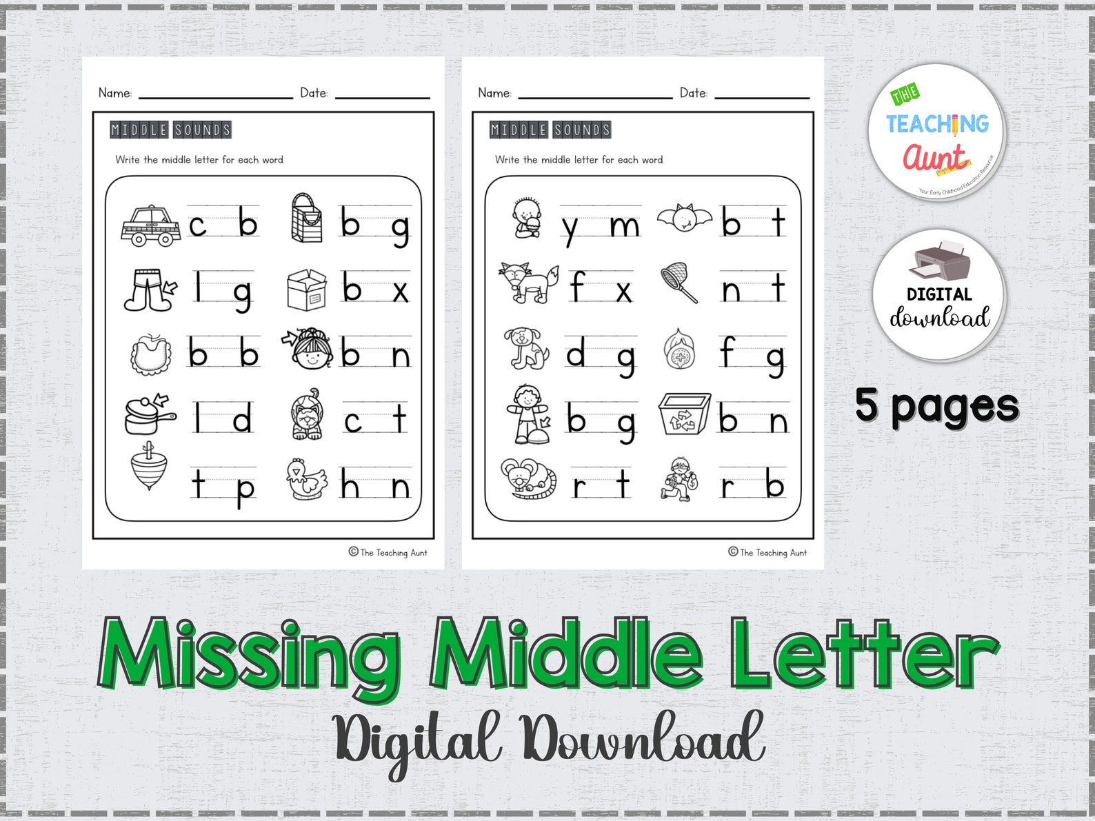 Middle Sound Worksheets, Phonics Worksheets, Write the Missing Letter ...