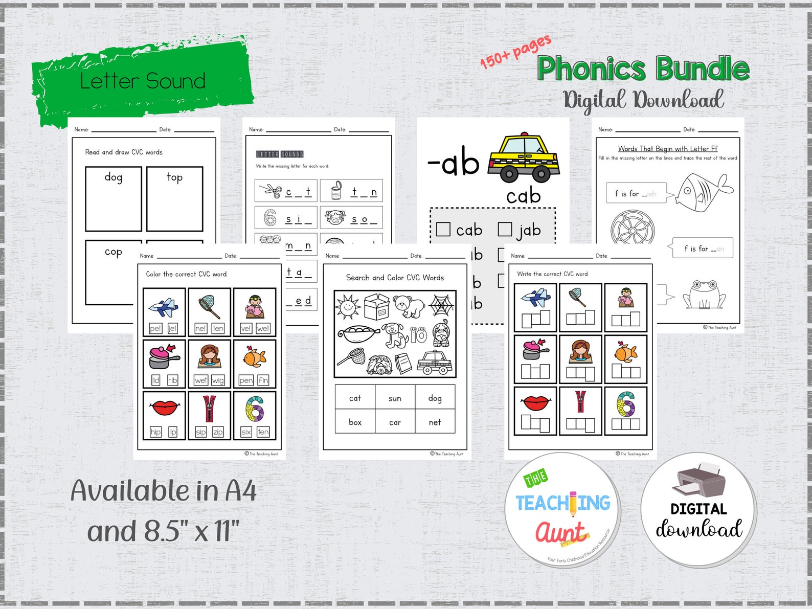 Phonics Worksheets Bundle 150+ Pages, Preschool Printable, CVC ...