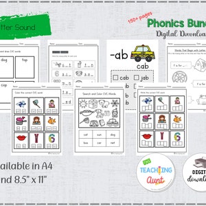 Phonics Worksheets Bundle 150+ Pages, Preschool Printable, CVC ...