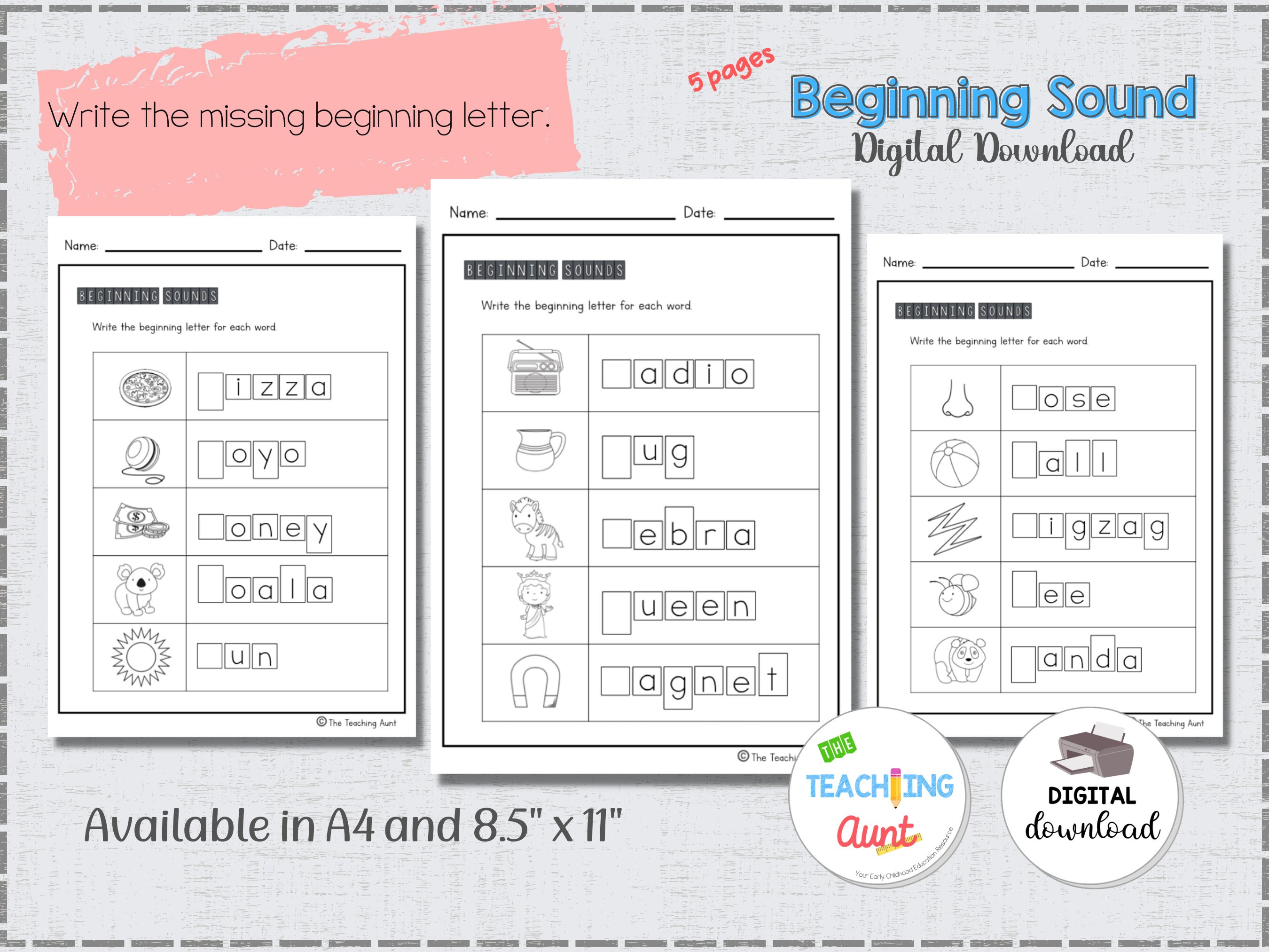 Phonics Worksheets, Beginning Letter, Beginning Sound Worksheets ...