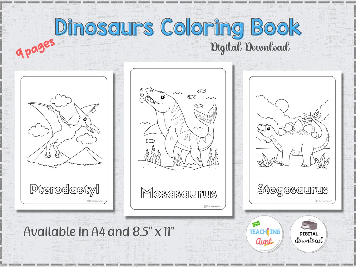 Dinosaurs Coloring Book Preschool Pre-k Kindergarten Worksheets ...