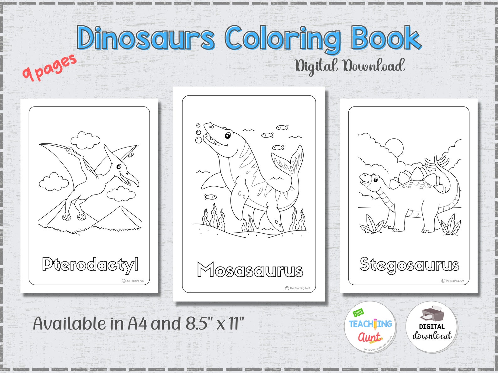 Dinosaurs Coloring Book Preschool Pre-k Kindergarten Worksheets ...