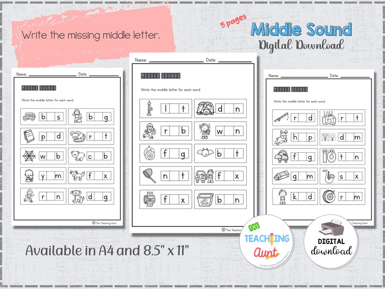 CVC Words Worksheets, Phonics Worksheets, Middle Sound Worksheets ...