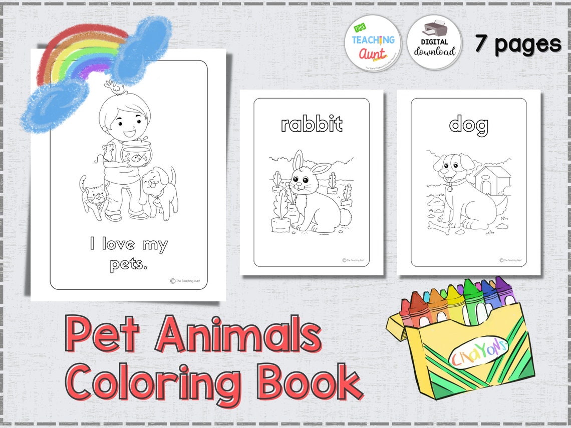 Pet Animals Coloring Book Preschool Pre-k Kindergarten Worksheets ...