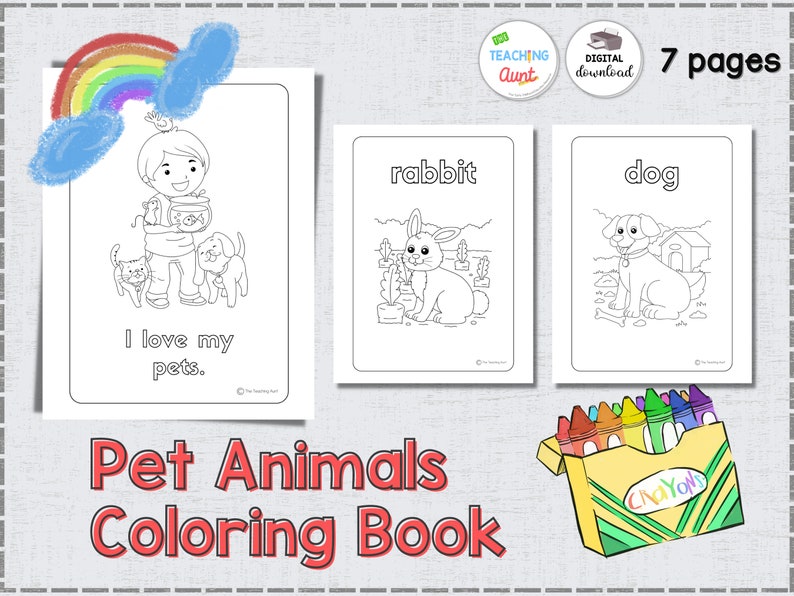 Pet Animals Coloring Book Preschool Pre-k Kindergarten Worksheets ...
