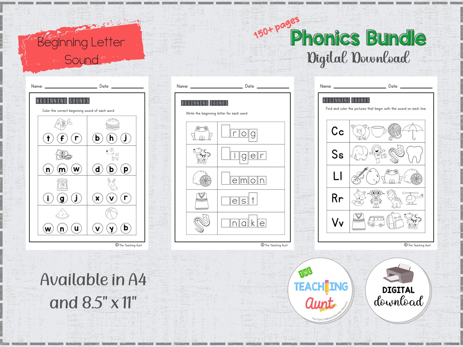 Phonics Worksheets Bundle 150+ Pages, Preschool Printable, CVC ...