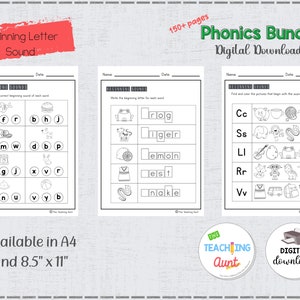 Phonics Worksheets Bundle 150+ Pages, Preschool Printable, CVC ...