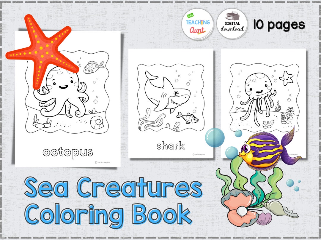 Sea Creatures Coloring Book Preschool Pre-k Kindergarten Worksheets ...