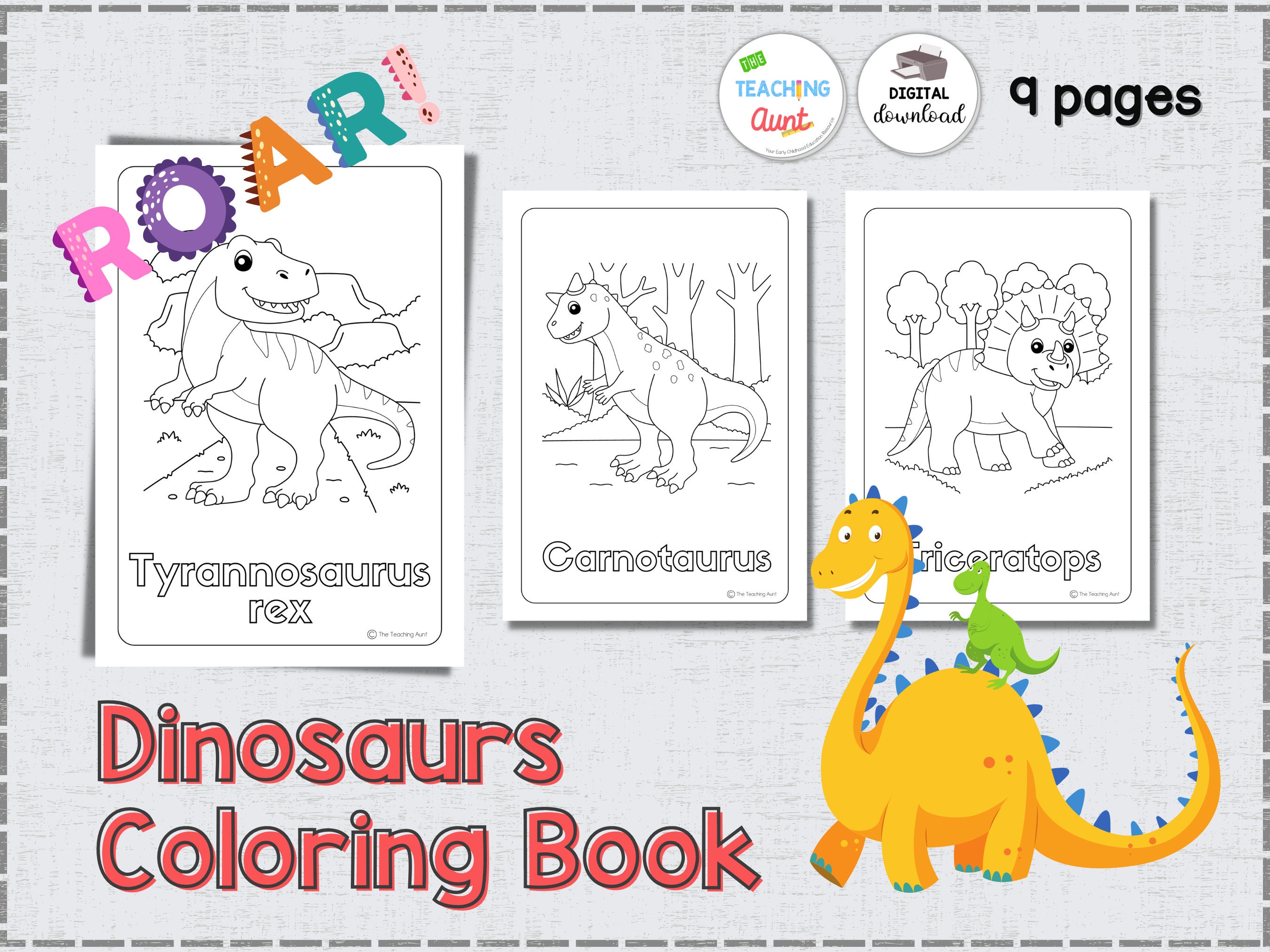 Dinosaurs Coloring Book Preschool Pre-k Kindergarten Worksheets ...