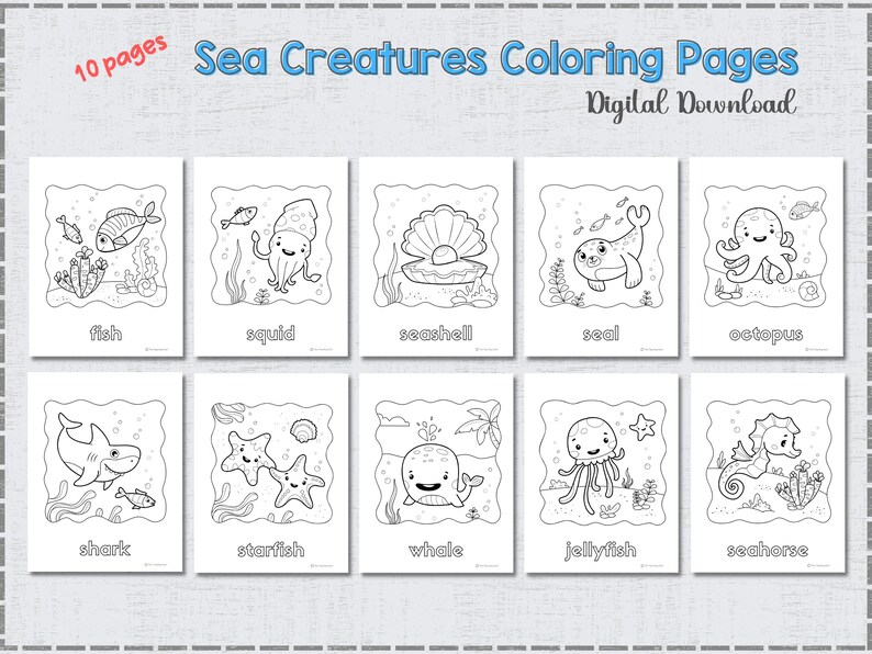 Sea Creatures Coloring Book Preschool Pre-k Kindergarten Worksheets ...
