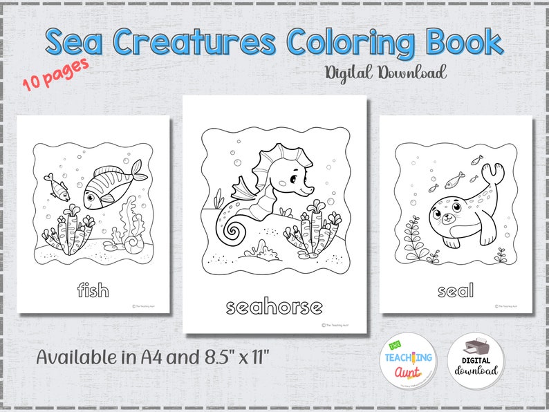 Sea Creatures Coloring Book Preschool Pre-k Kindergarten Worksheets ...