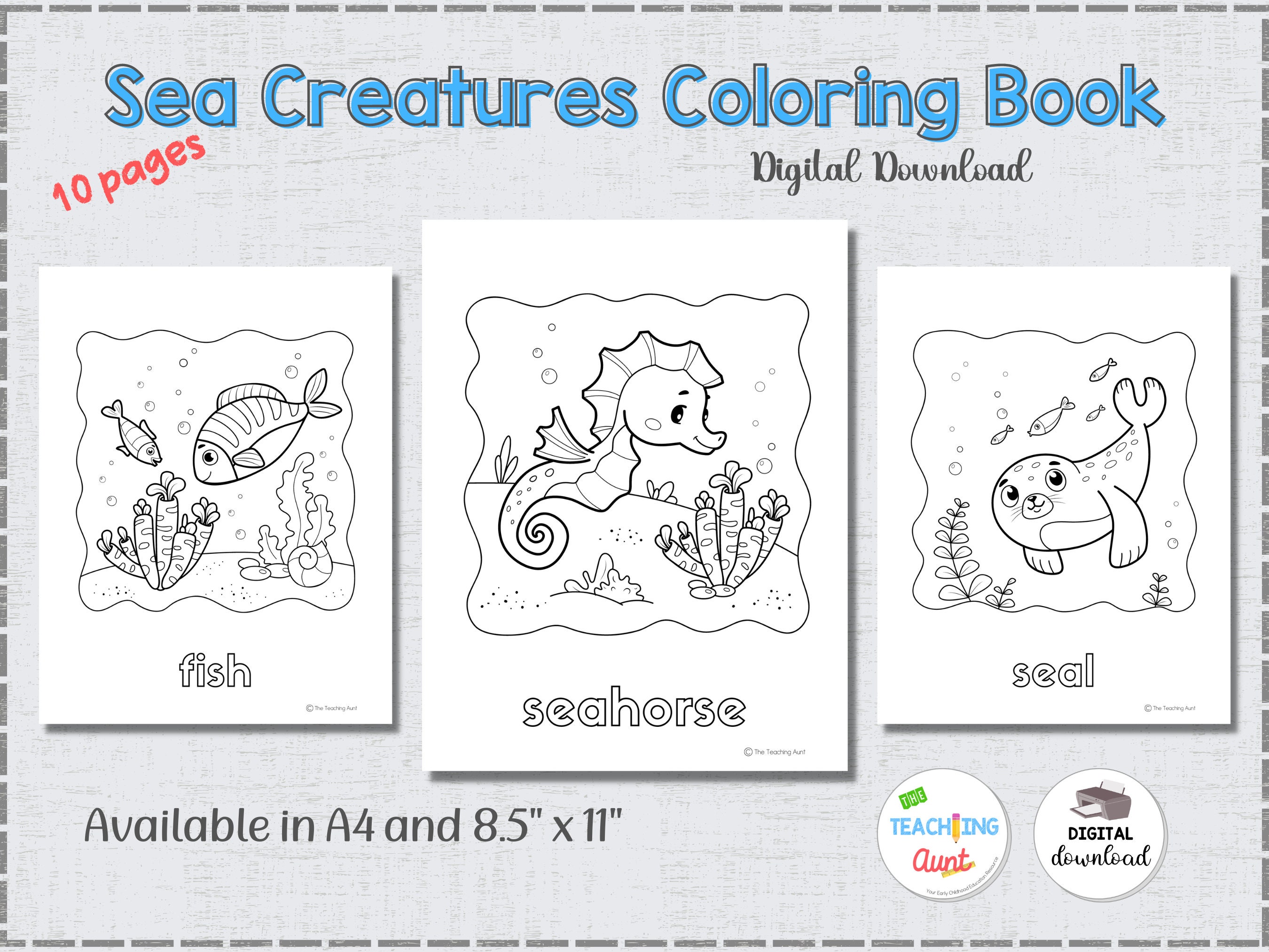 Sea Creatures Coloring Book Preschool Pre-k Kindergarten Worksheets ...