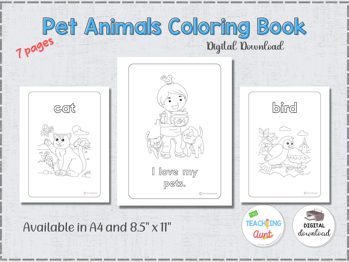 Pet Animals Coloring Book Preschool Pre-k Kindergarten Worksheets ...