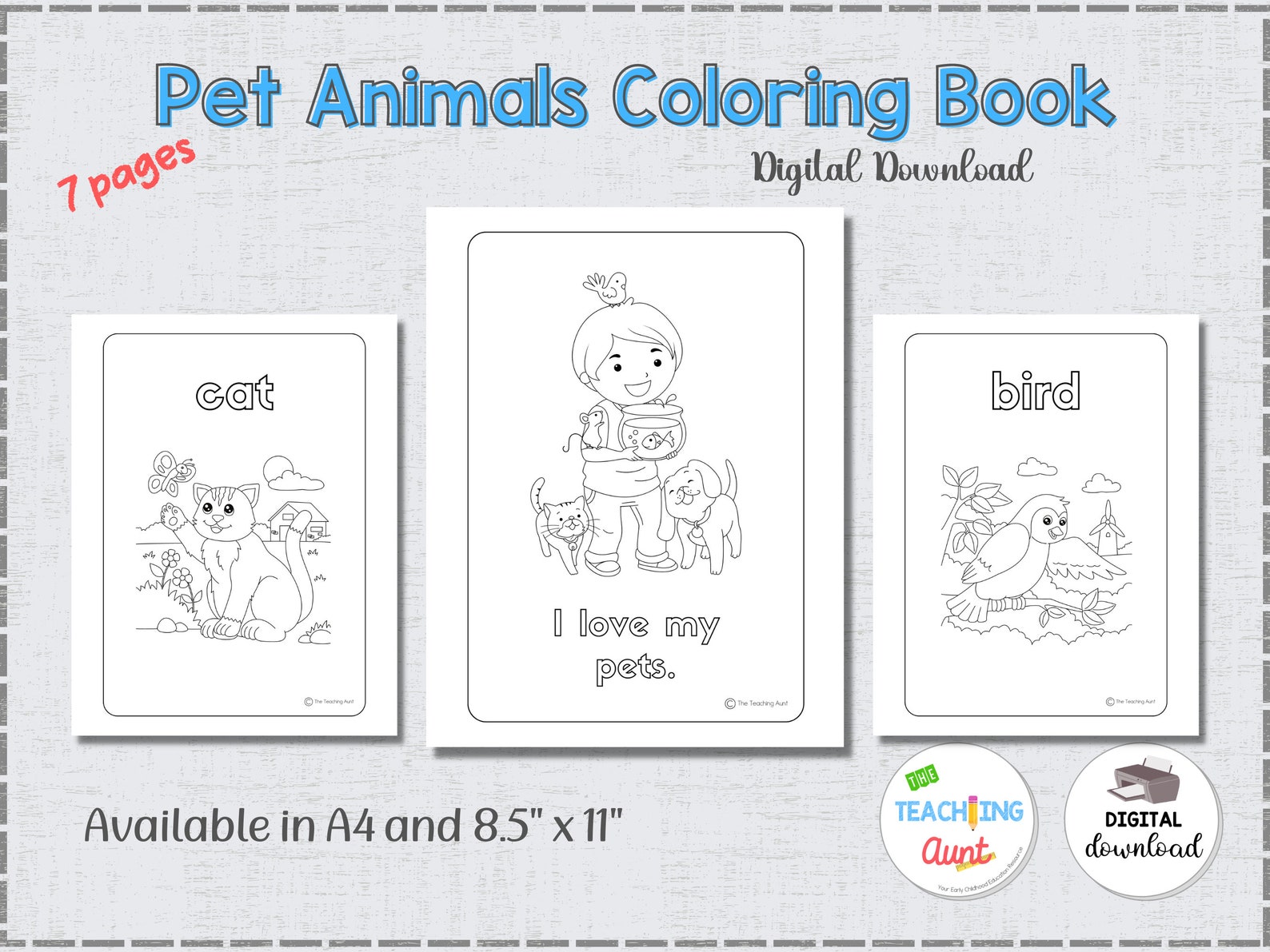 Pet Animals Coloring Book Preschool Pre-k Kindergarten Worksheets ...