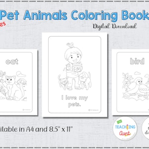 Pet Animals Coloring Book Preschool Pre-k Kindergarten Worksheets ...