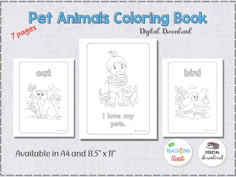 Pet Animals Coloring Book Preschool Pre-k Kindergarten Worksheets ...