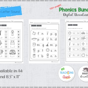 Phonics Worksheets Bundle 150+ Pages, Preschool Printable, CVC ...