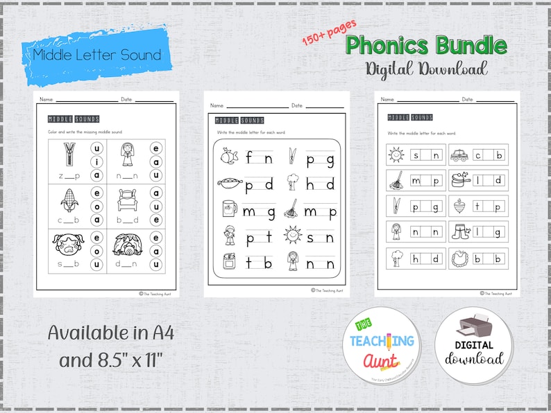 Phonics Worksheets Bundle 150+ Pages, Preschool Printable, CVC ...
