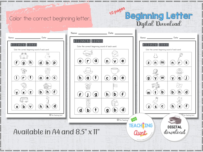 Phonics Worksheets, Beginning Letter, Beginning Sound Worksheets ...