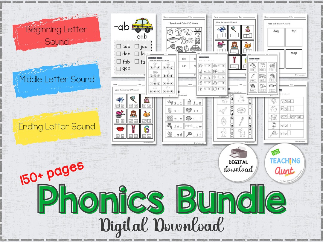 Phonics Worksheets Bundle 150+ Pages, Preschool Printable, CVC ...