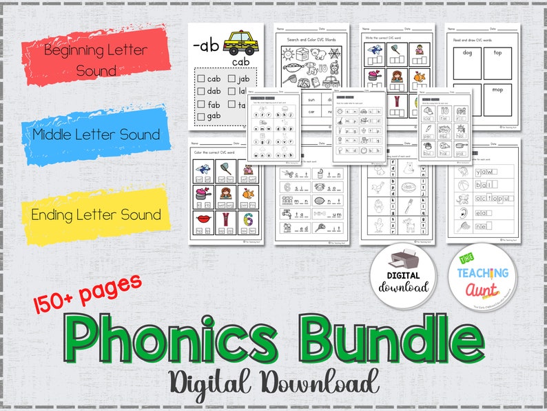 Phonics Worksheets Bundle 150+ Pages, Preschool Printable, CVC ...