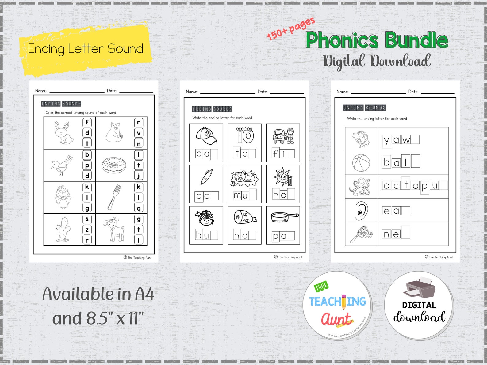 Phonics Worksheets Bundle 150+ Pages, Preschool Printable, CVC ...
