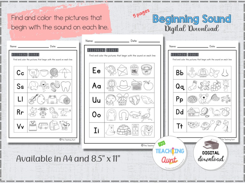 Kindergarten Phonics Worksheets, Beginning Letter, Beginning Sound ...