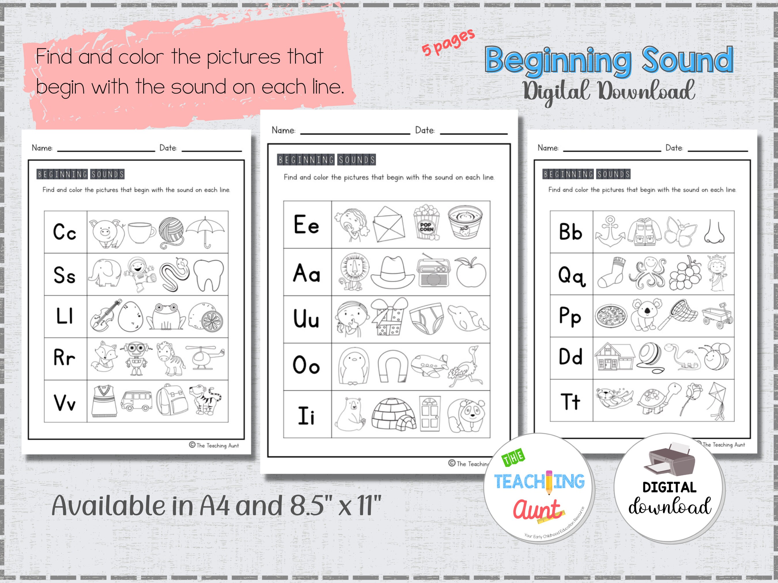 Kindergarten Phonics Worksheets, Beginning Letter, Beginning Sound ...
