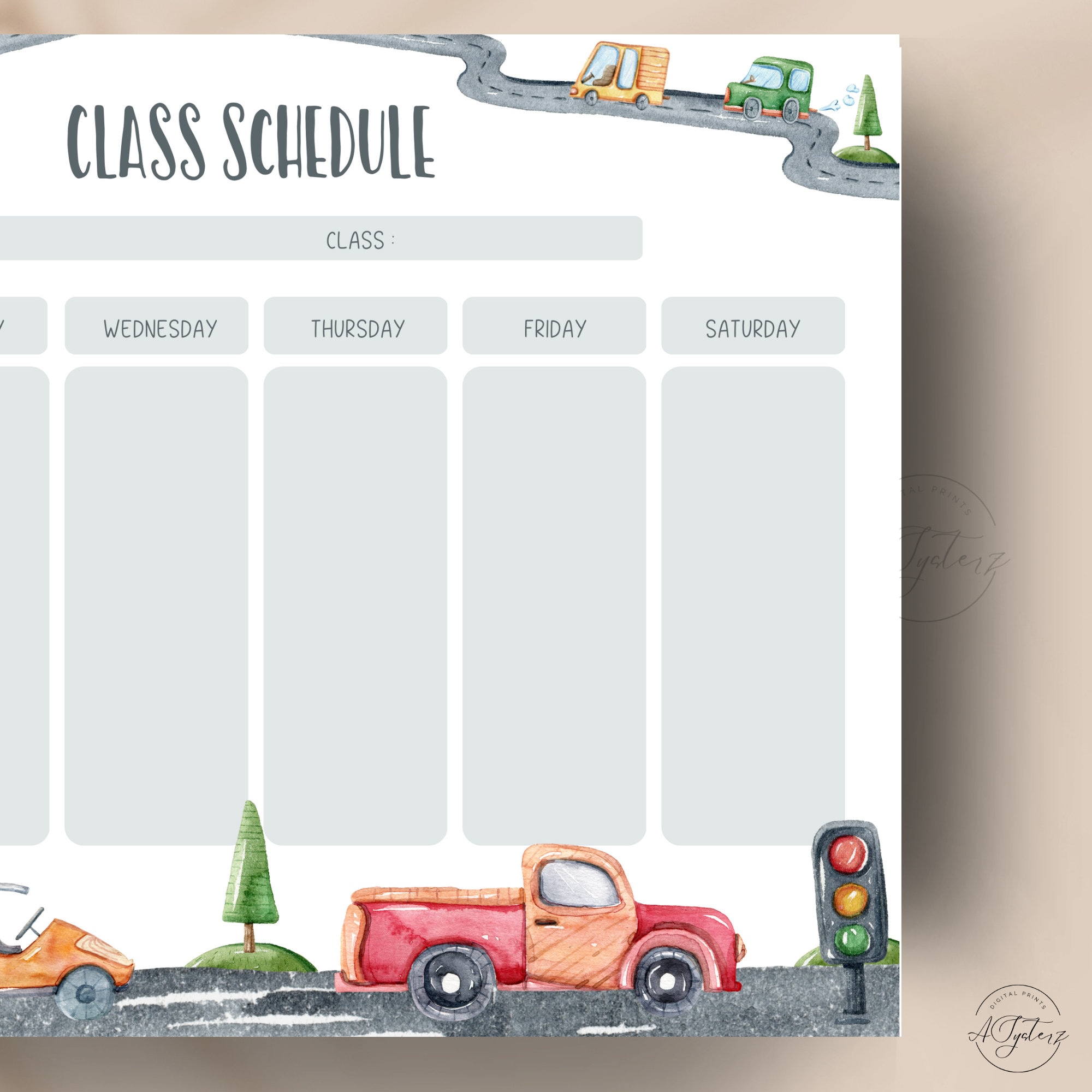 Cars Class Schedule Printable, Kids School Schedule, Boys School ...