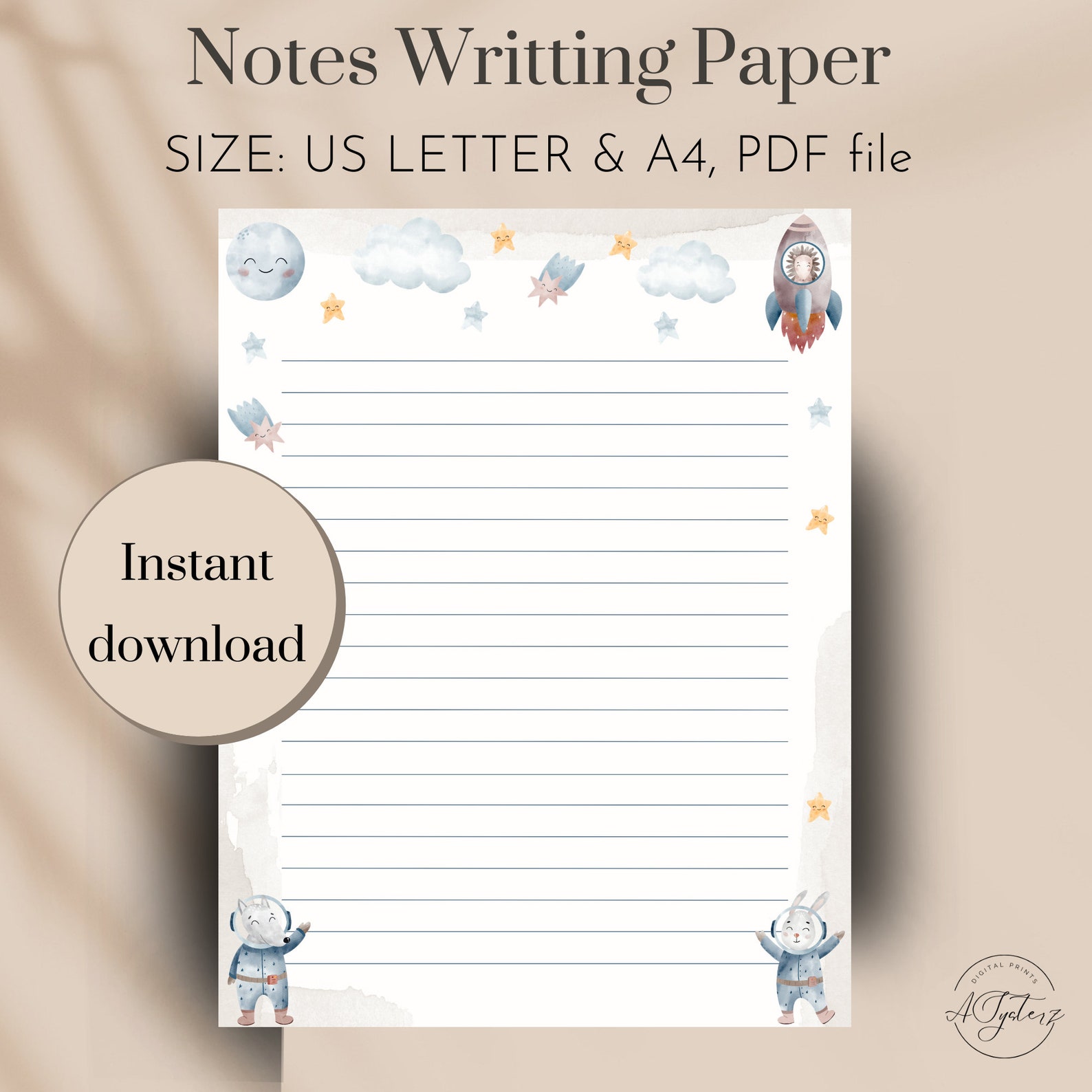 Space Astronauts Stationery Printable, Watercolor Stationery Printable ...